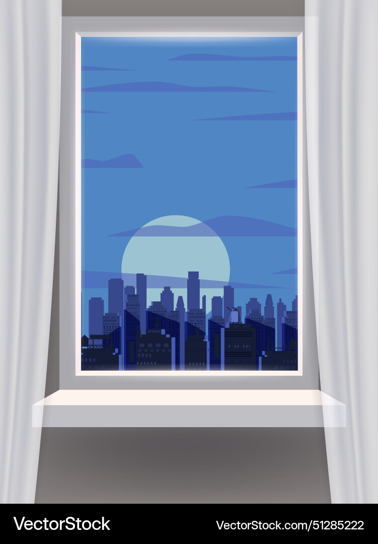 Window view interior night city skyscrapers Vector Image