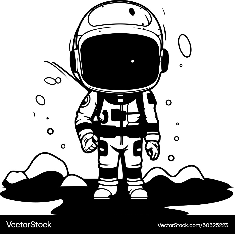 Astronaut in space black and white cartoon Vector Image
