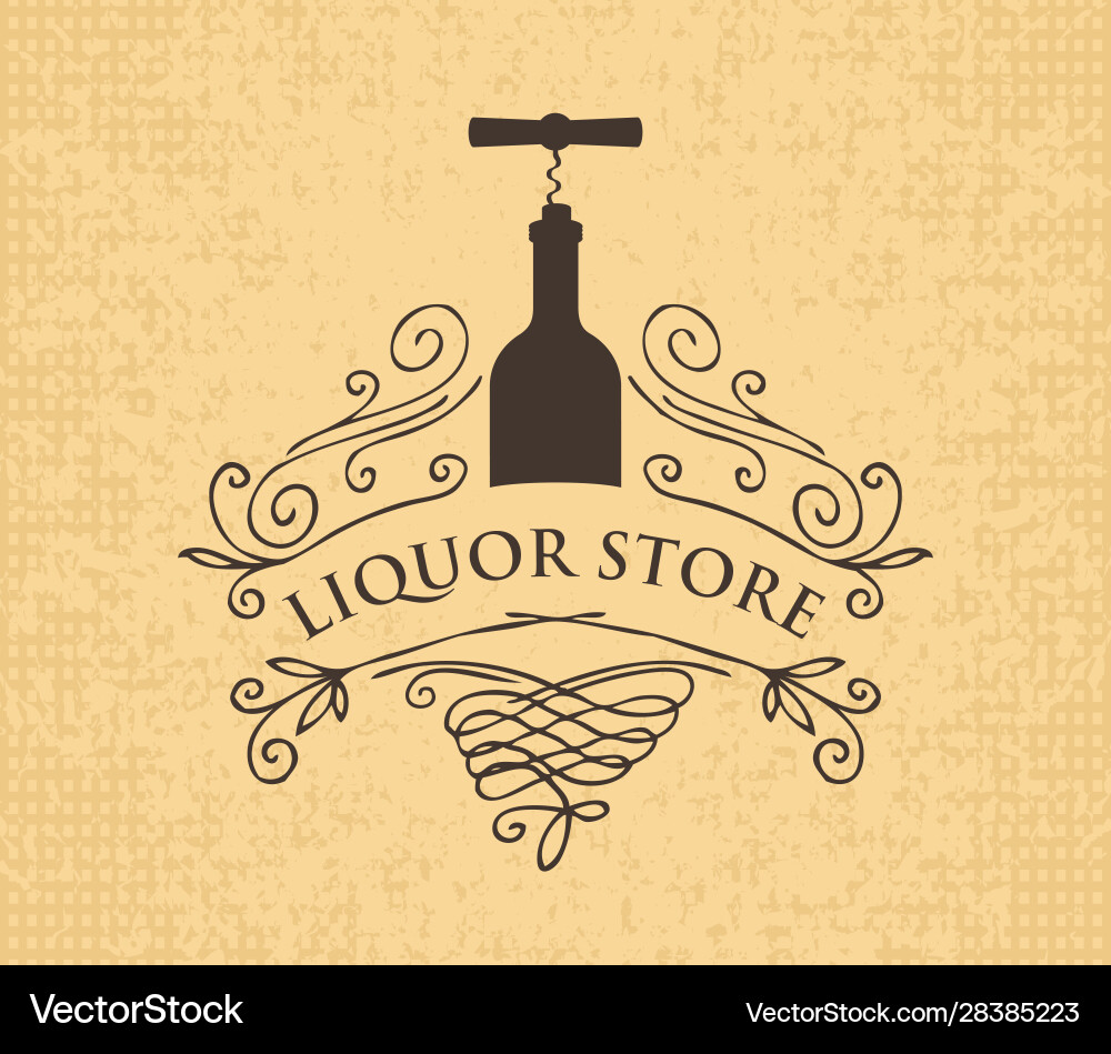 Banner for liquor store with bottle and corkscrew Vector Image