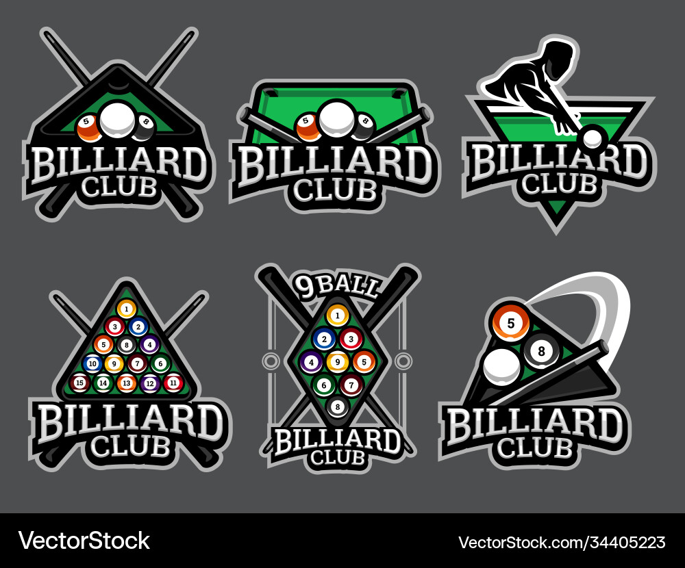 Billiard logo and badge set image Royalty Free Vector Image