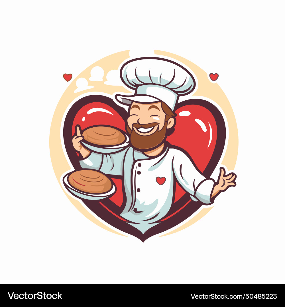 Chef with bread in the heart shape cartoon Vector Image