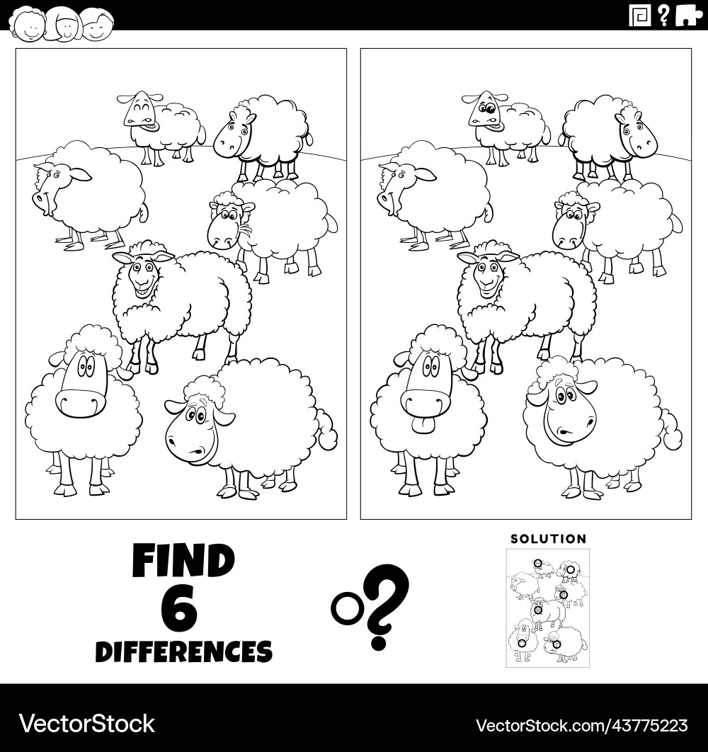 Differences game with cartoon sheep farm animals Vector Image Differences game with cartoon sheep farm animals Vector Image