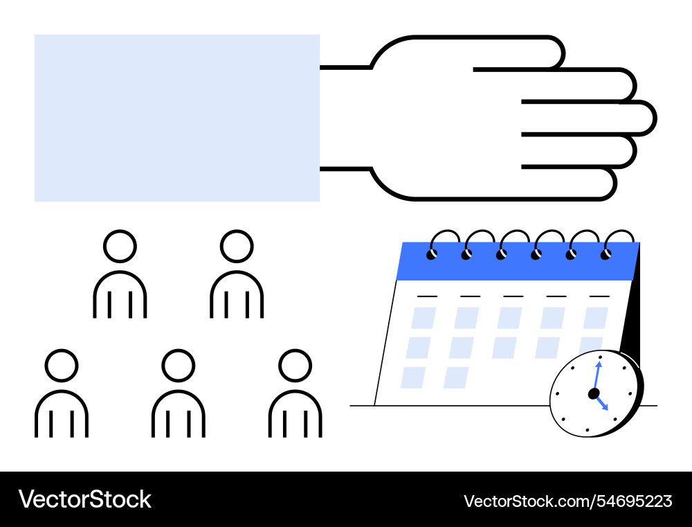 Hand over group members with calendar and clock Vector Image
