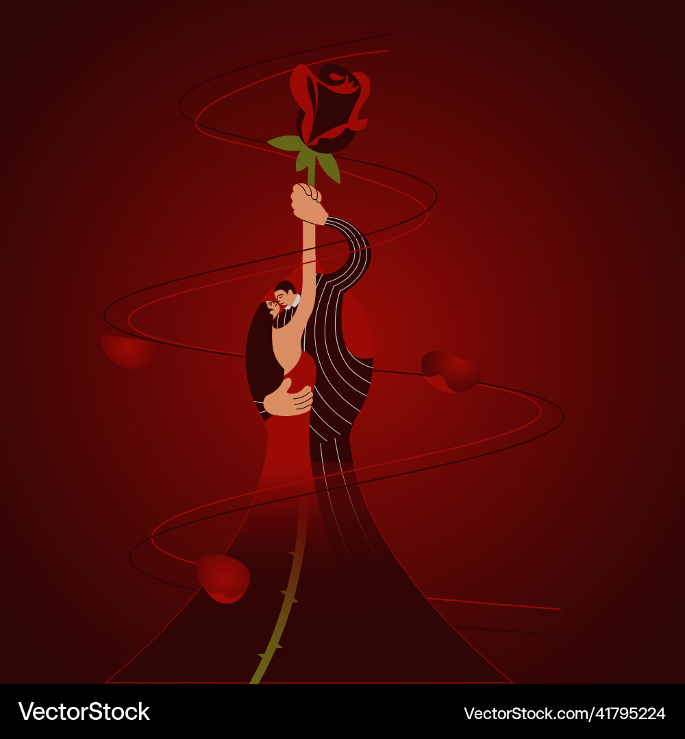 Beautiful couple dancing tango and rose flower Vector Image