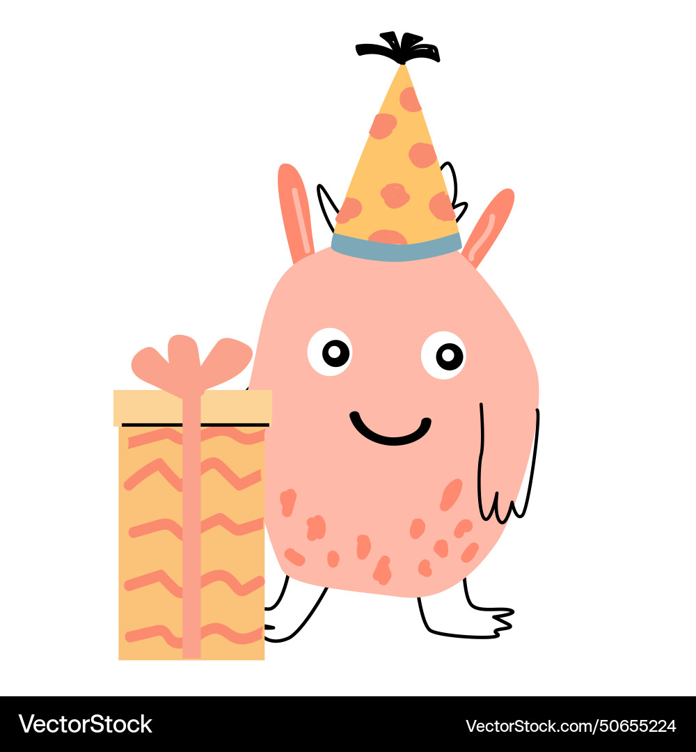 Doodle monster with gift box for celebration Vector Image