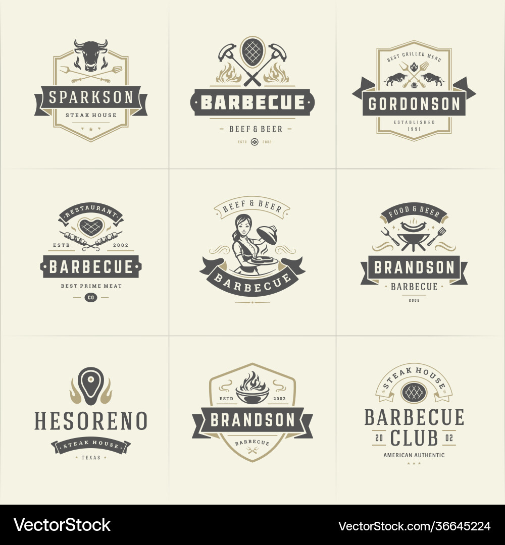 Grill and barbecue logos set Royalty Free Vector Image