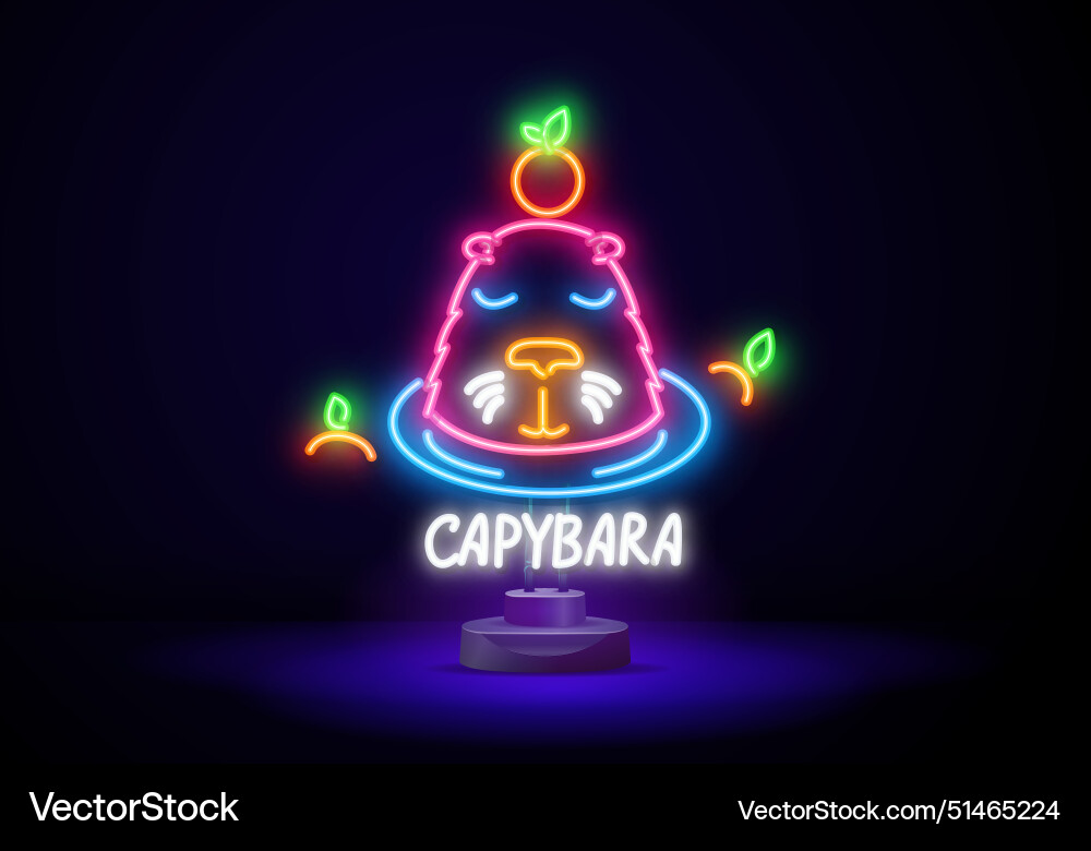 Neon capybara in the water cute design Royalty Free Vector