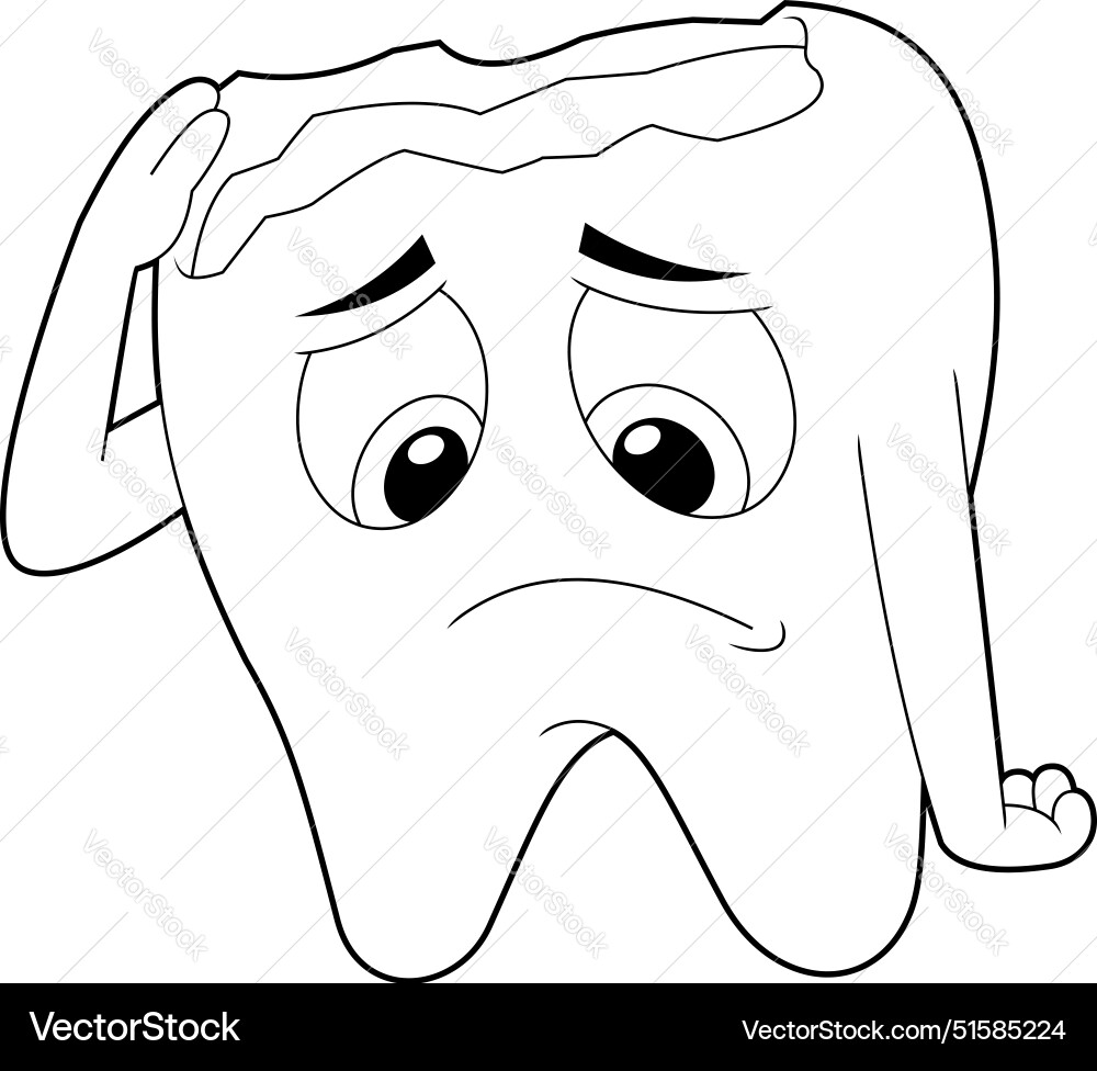 Outlined sick tooth cartoon character Royalty Free Vector