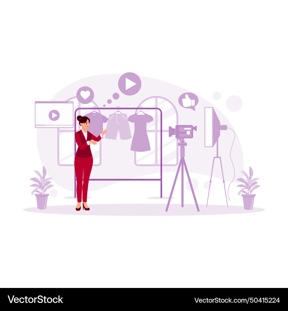 Selling by live streaming from the shop in front Vector Image