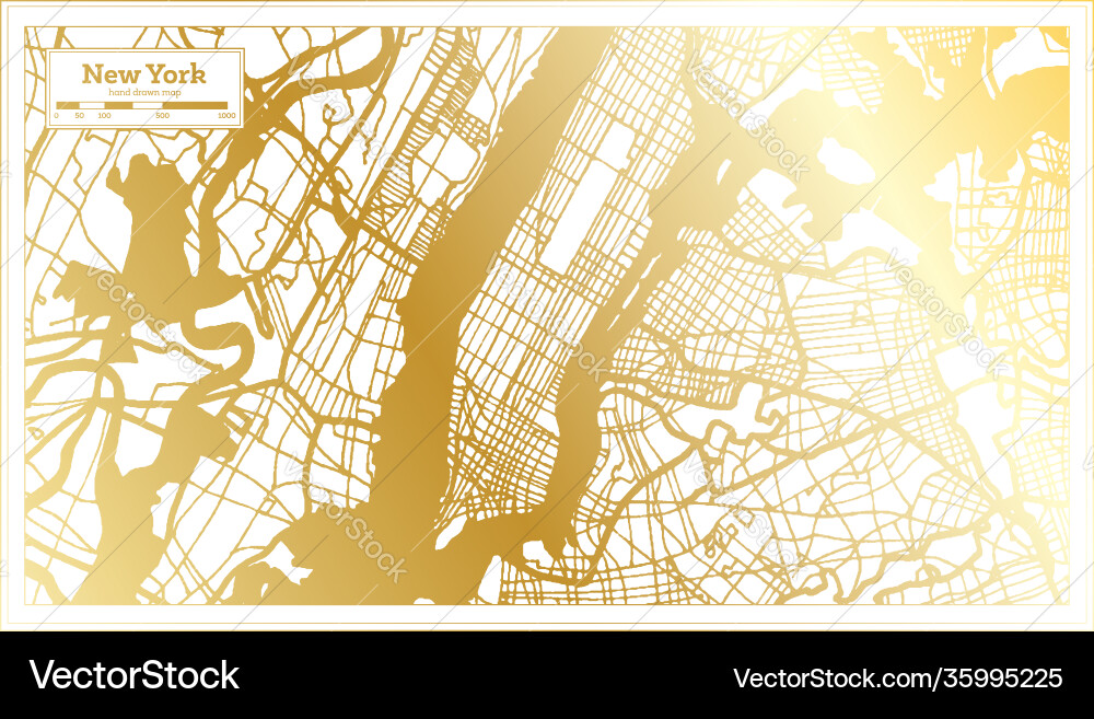 Golden New York City Map Royalty Free Vector Image