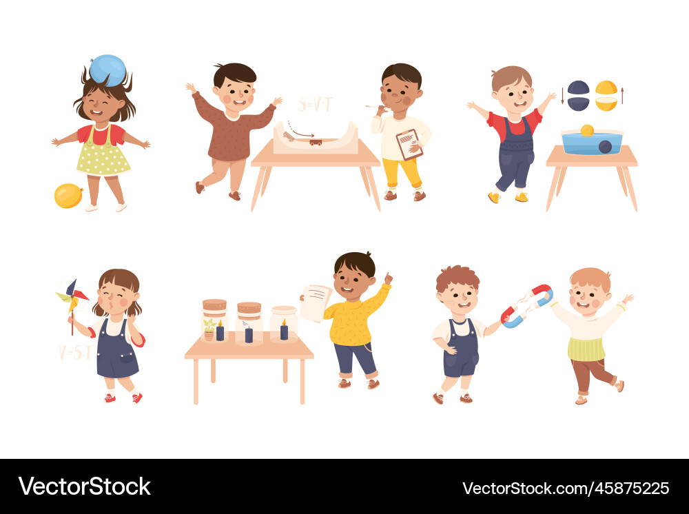 Little children working on physics science Vector Image