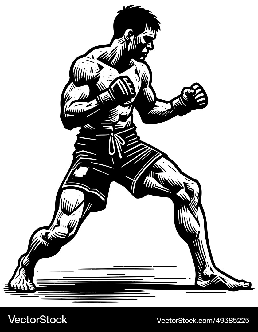 Mma fighter linocut Royalty Free Vector Image - VectorStock