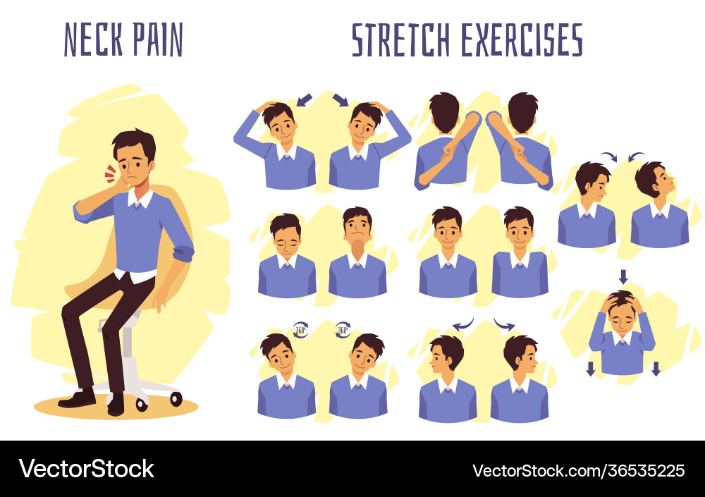 Stretch exercises to relieve neck pain flat Vector Image