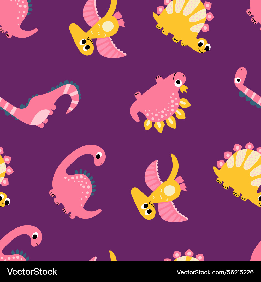 Colorful cartoon dinosaurs pattern Royalty Free Vector Image