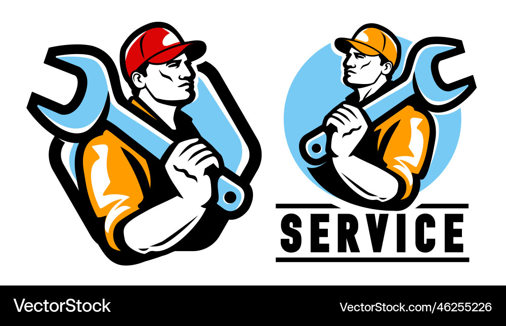 Construction worker engineer emblem builder Vector Image