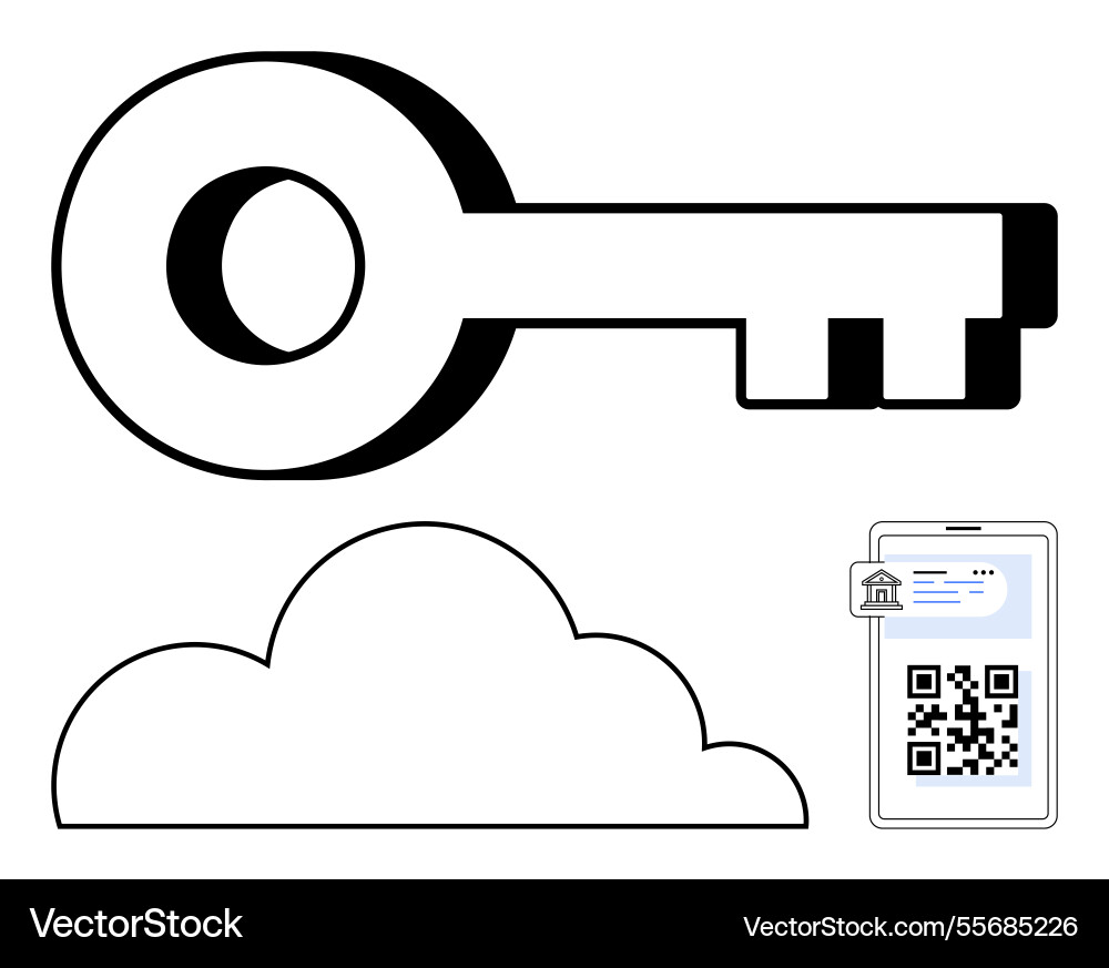 Digital security concept with key cloud and qr Vector Image