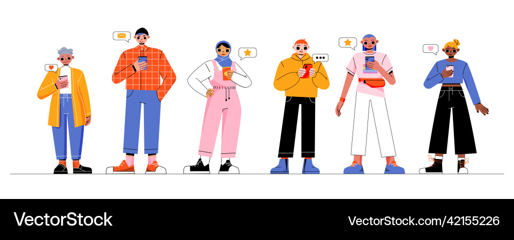 Diverse people use mobile phone Royalty Free Vector Image