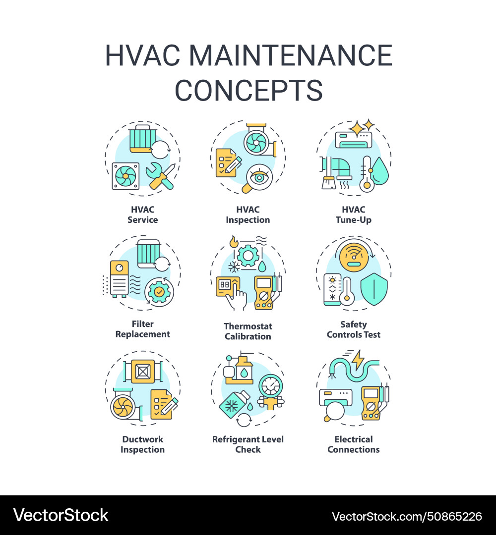 Hvac maintenance multi color concept icons Vector Image