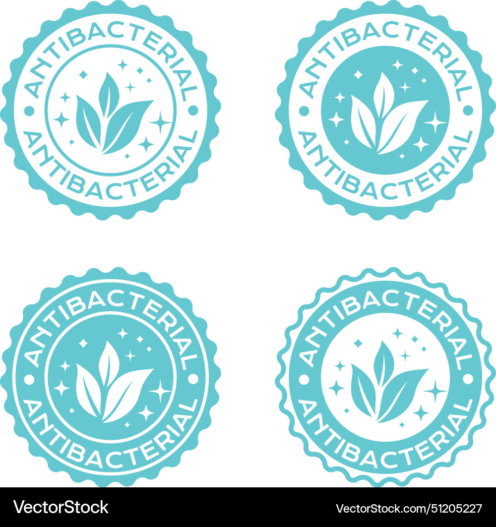Antibacterial labels set badges with fresh leaves Vector Image
