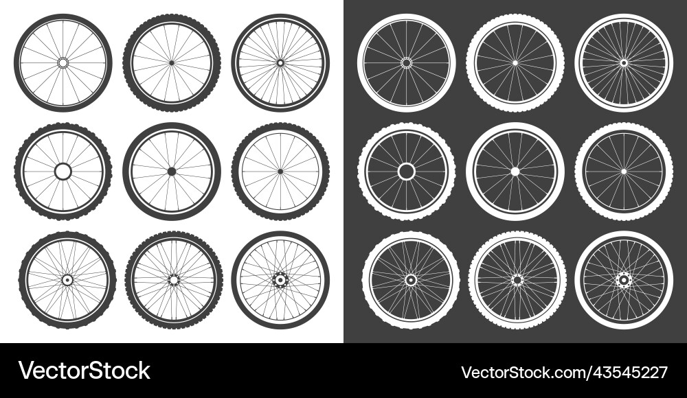 Black and white bicycle wheel symbols collection Vector Image