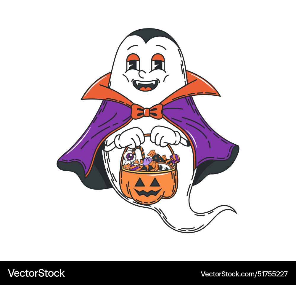 Cartoon groovy halloween ghost vampire dracula Vector Image