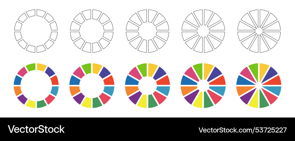 Donut charts pies segmented on 12 equal parts Vector Image