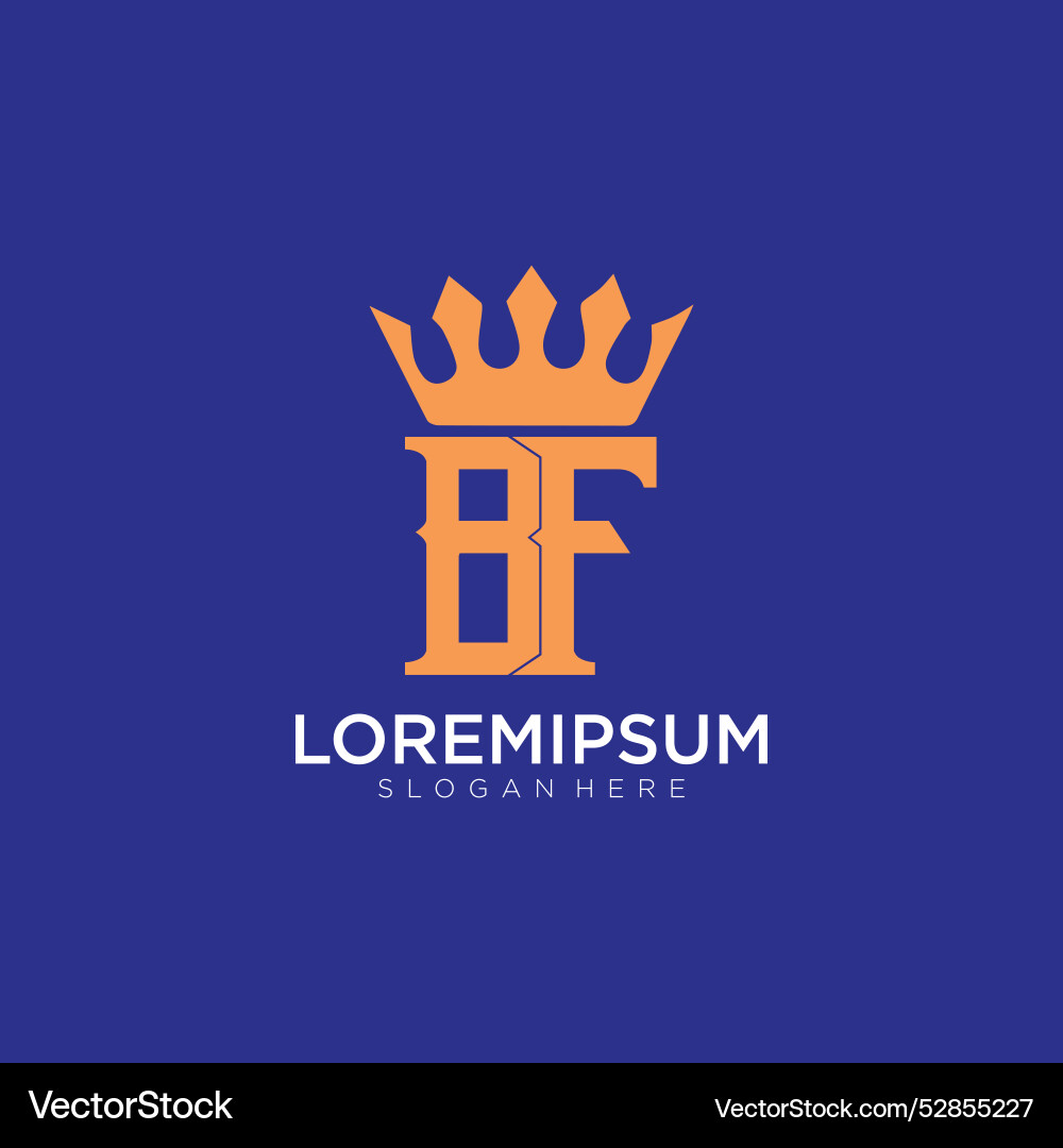 Letter symbol bf crown modern logo Royalty Free Vector Image
