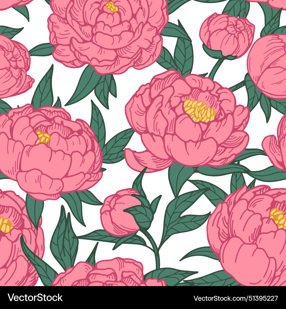 Peony pattern seamless floral print blossomed Vector Image