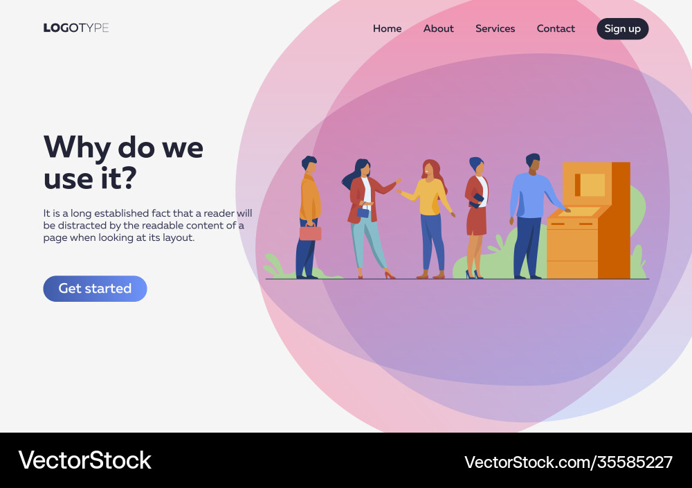 People waiting in queue for bank machine Vector Image