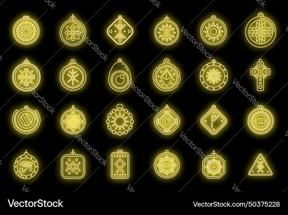 Amulet icons set neon Royalty Free Vector Image