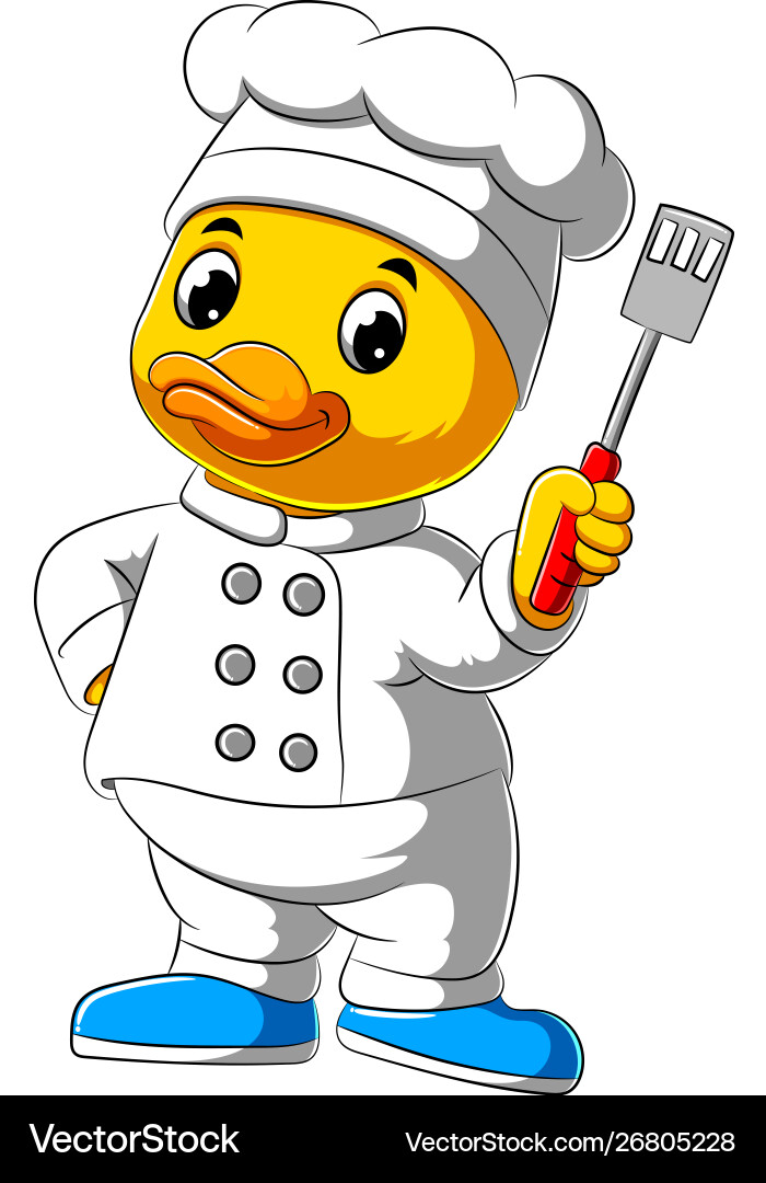 Cute Cartoon Duck Chef with Spatula Royalty Free Vector