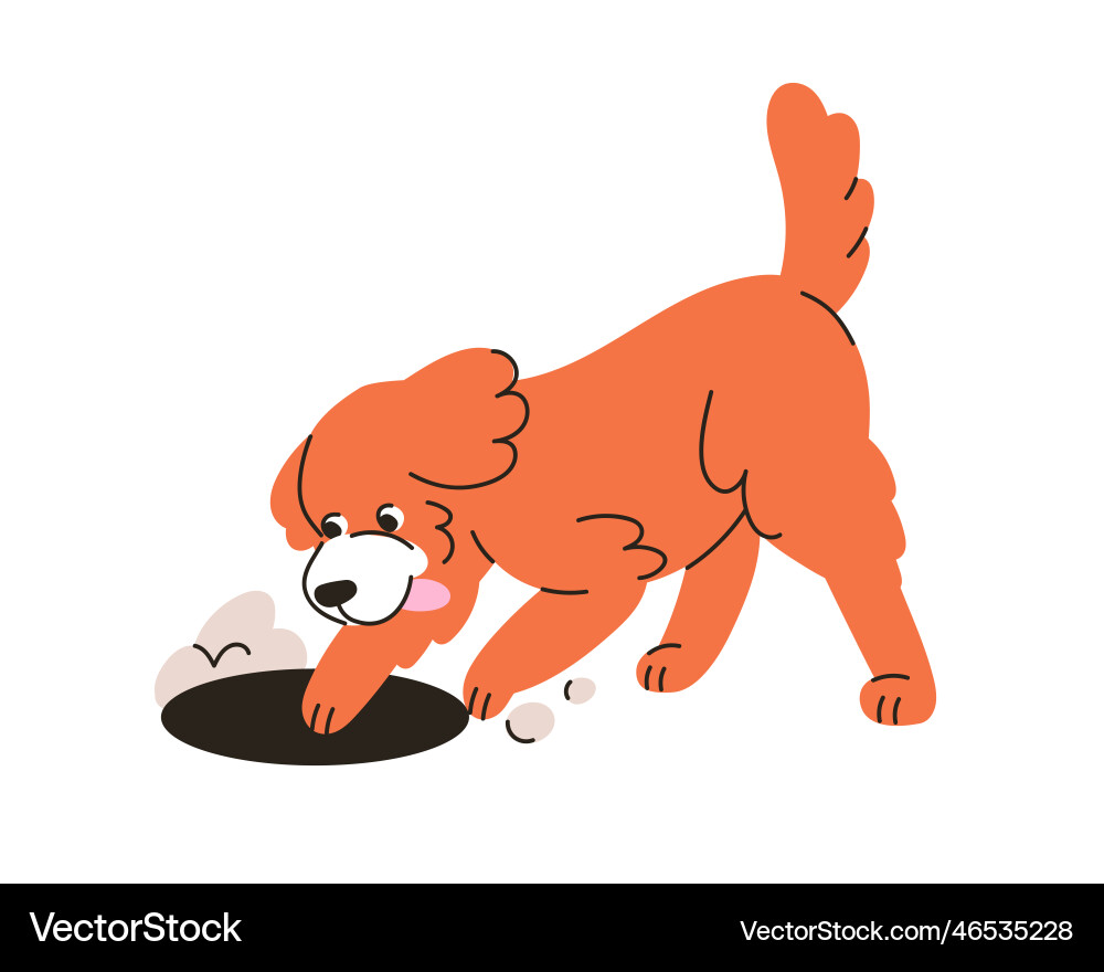 Cute dog digging hole with paws funny little Vector Image