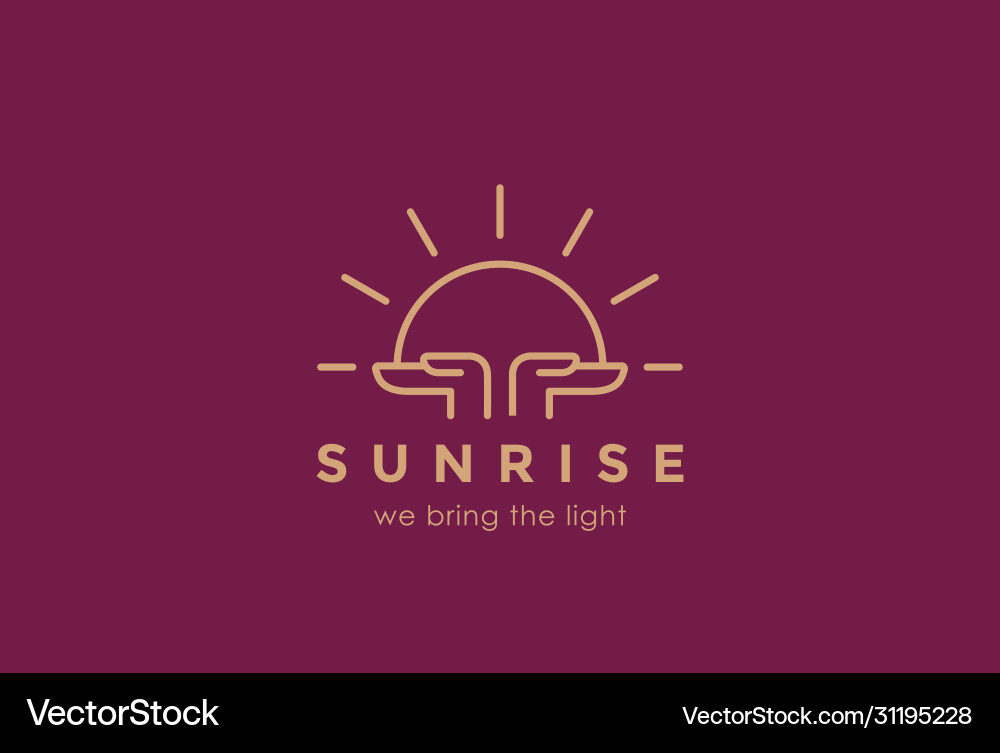 Hands holding sun rising logo design template Vector Image