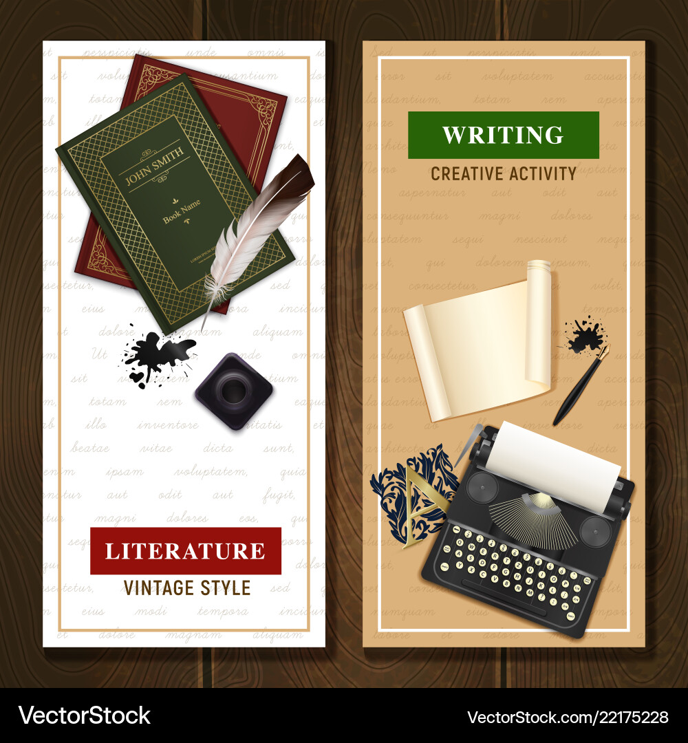 Realistic literature objects vertical banners Vector Image