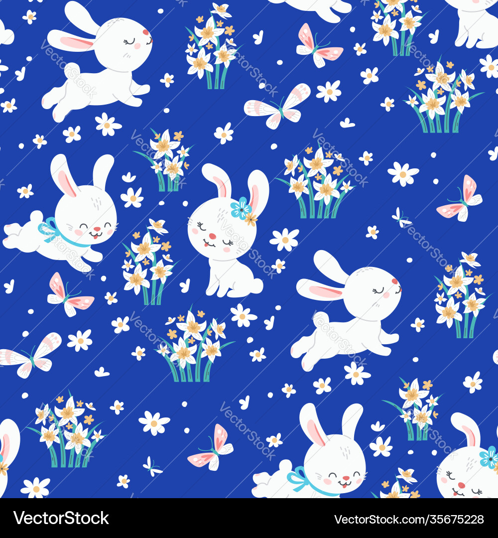 Spring easter background with bunnies Royalty Free Vector