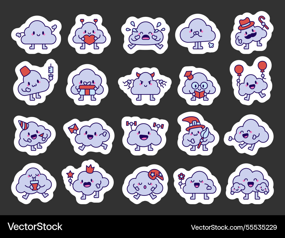 Adorable set cute kawaii cloud characters Vector Image
