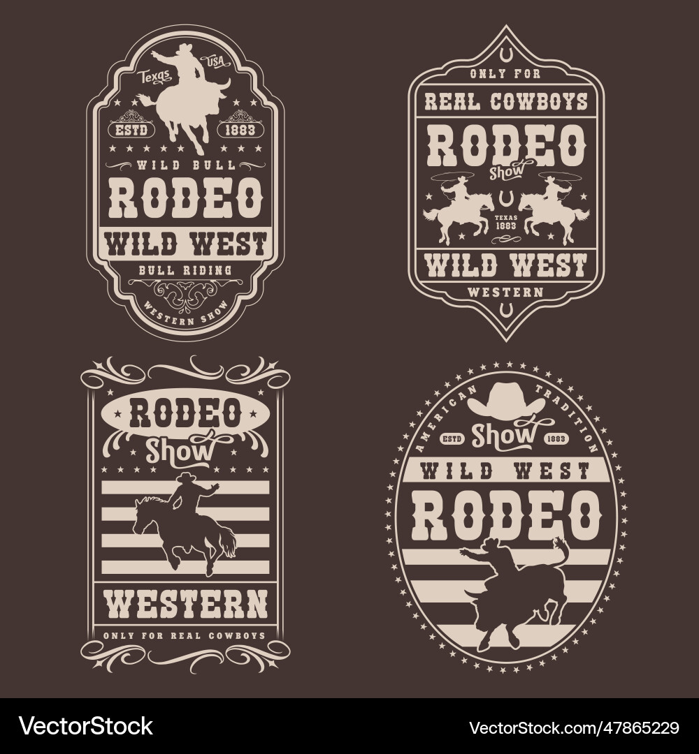 American rodeo monochrome set posters Royalty Free Vector