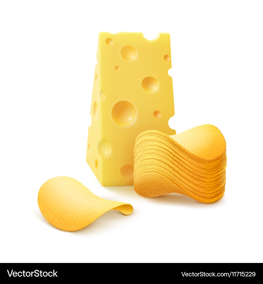 Potato crispy chips stack with cheese close up Vector Image