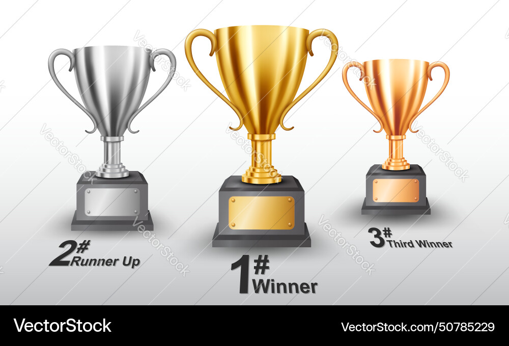Realistic gold silver and bronze trophy with text Vector Image