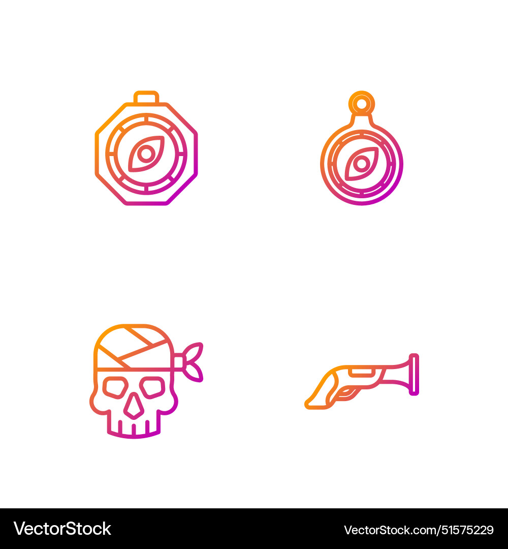 Set line vintage pistol pirate captain compass Vector Image