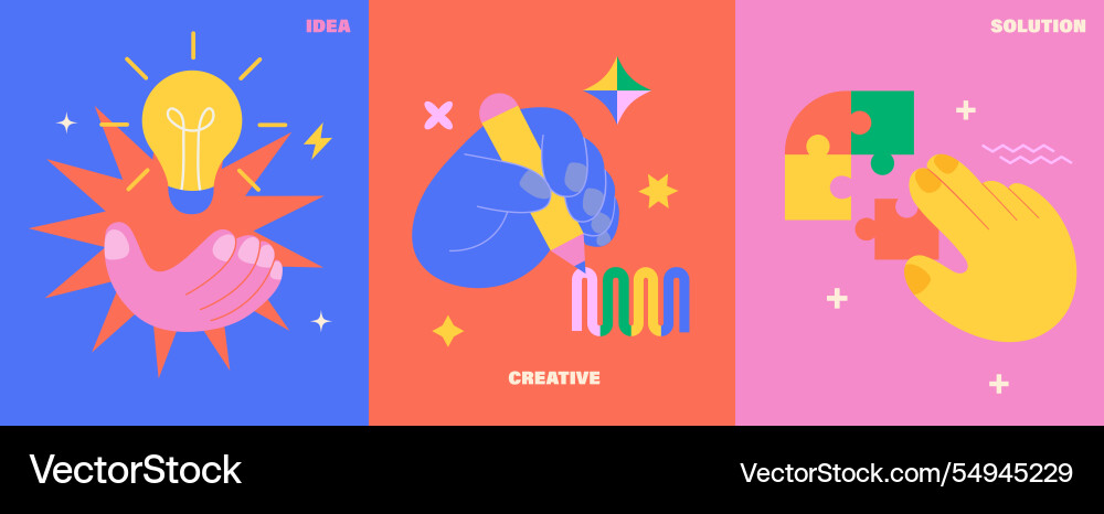 Set of bright posters idea creative solution Vector Image Set of bright posters idea creative solution Vector Image
