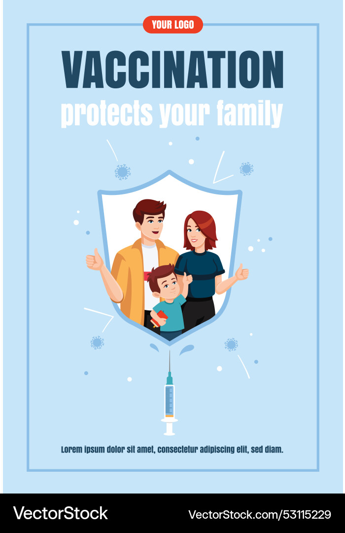 Vaccinated family is protected from infection Vector Image