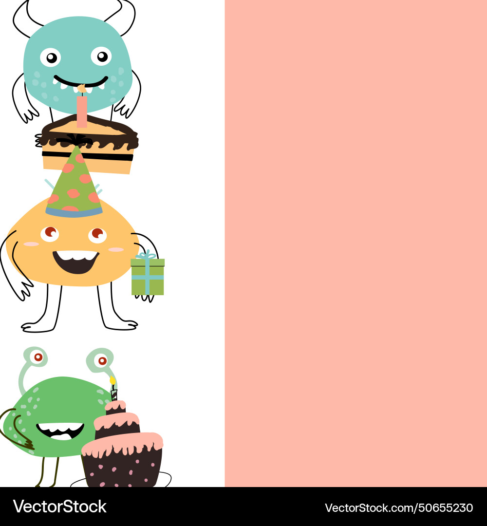 Celebration card template with monsters Royalty Free Vector