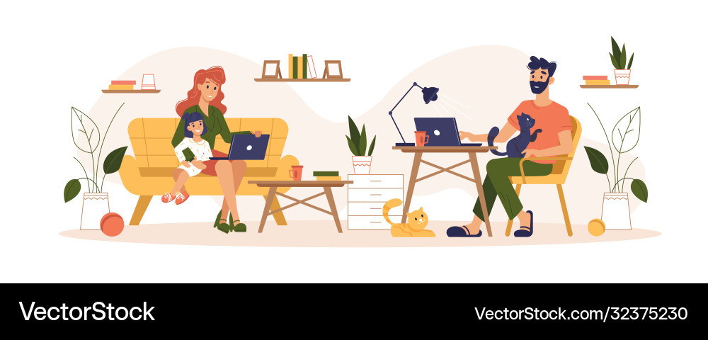Home routine and work freelance office Royalty Free Vector