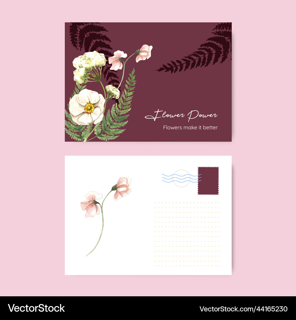 Postcard template with gorgeous flower moody Vector Image