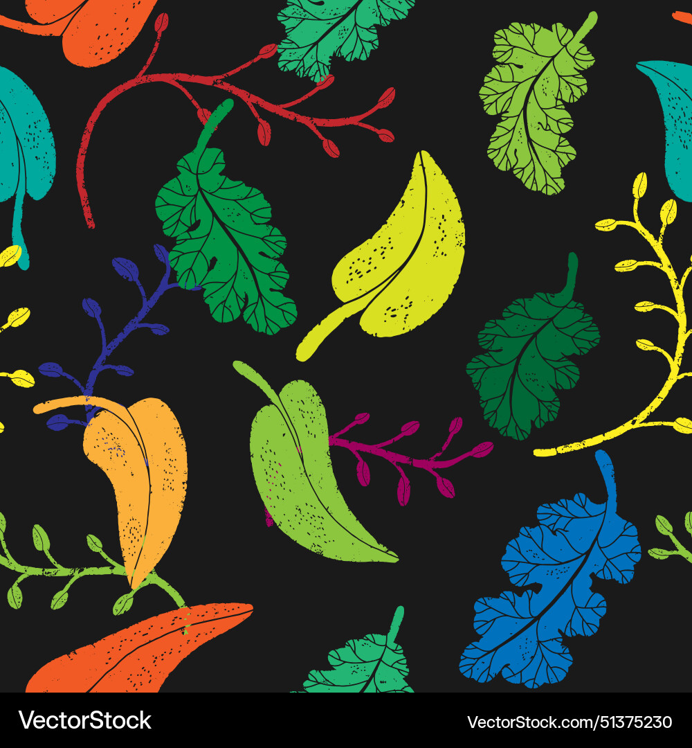 Stylized textured leaves in linocut style Vector Image