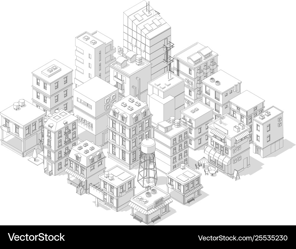 Town street intersection road buildings isometric Vector Image