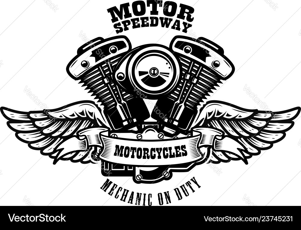 Emblem template with winged motorcycle motor Vector Image