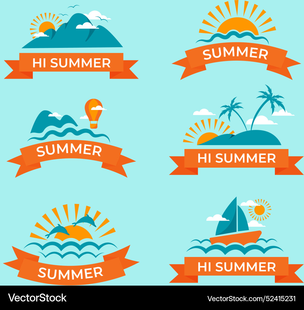 Flat summer badges pack Royalty Free Vector Image