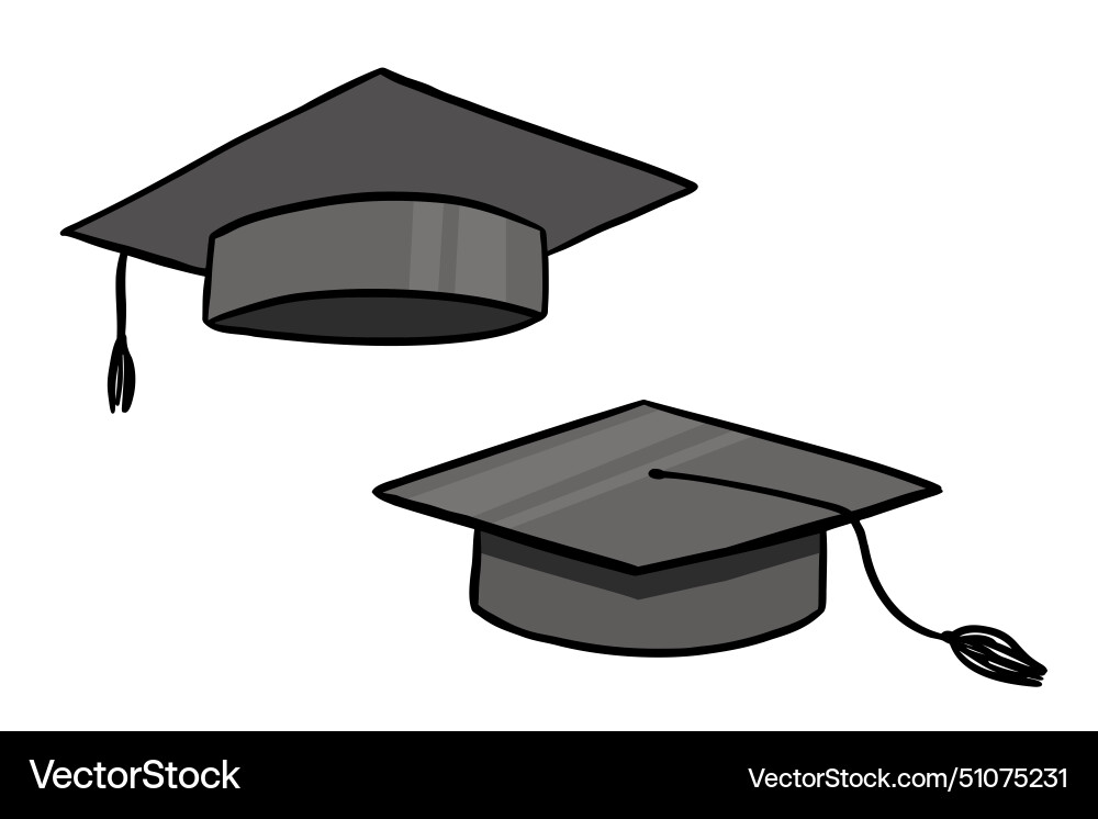 Graduate hat color set hand drawn Royalty Free Vector Image